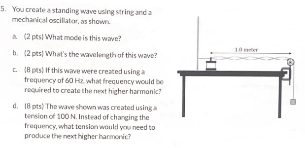 Solved 5. ﻿You create a standing wave using string and a | Chegg.com