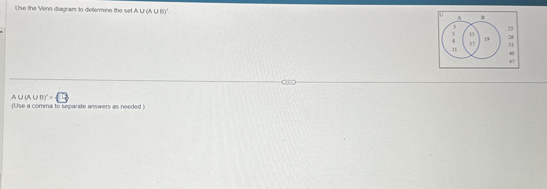 Solved Use the Venn diagram to determine the set | Chegg.com