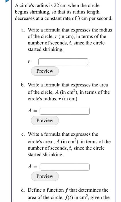 Solved a. Write a formula that expresses the radius of the | Chegg.com