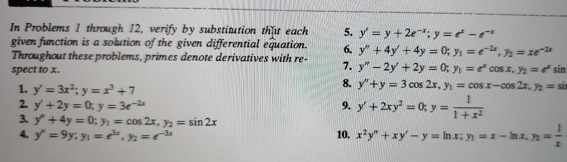 Solved In Problems 1 through 12, verify by substitution thit | Chegg.com