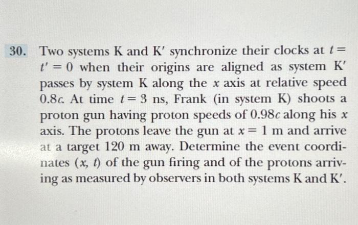 Solved 30. Two systems K and K′ synchronize their clocks at | Chegg.com