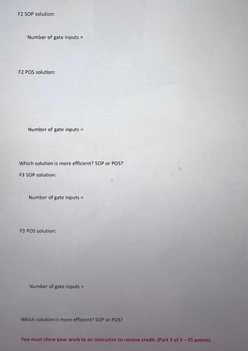 Solved F2 SOP solution: Number of gate inputs n F2 POS | Chegg.com