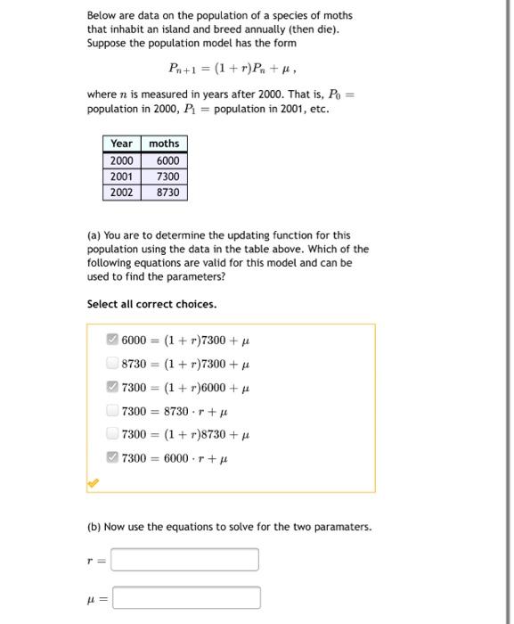 Solved Below are data on the population of a species of | Chegg.com