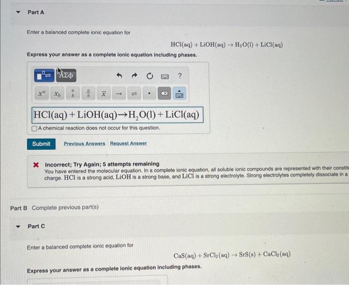 Solved Enter a balanced complete ionic equation for | Chegg.com