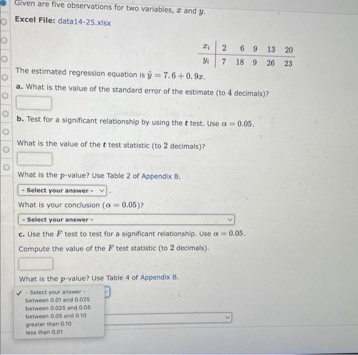 Solved Given are five observations for two variables, x and | Chegg.com