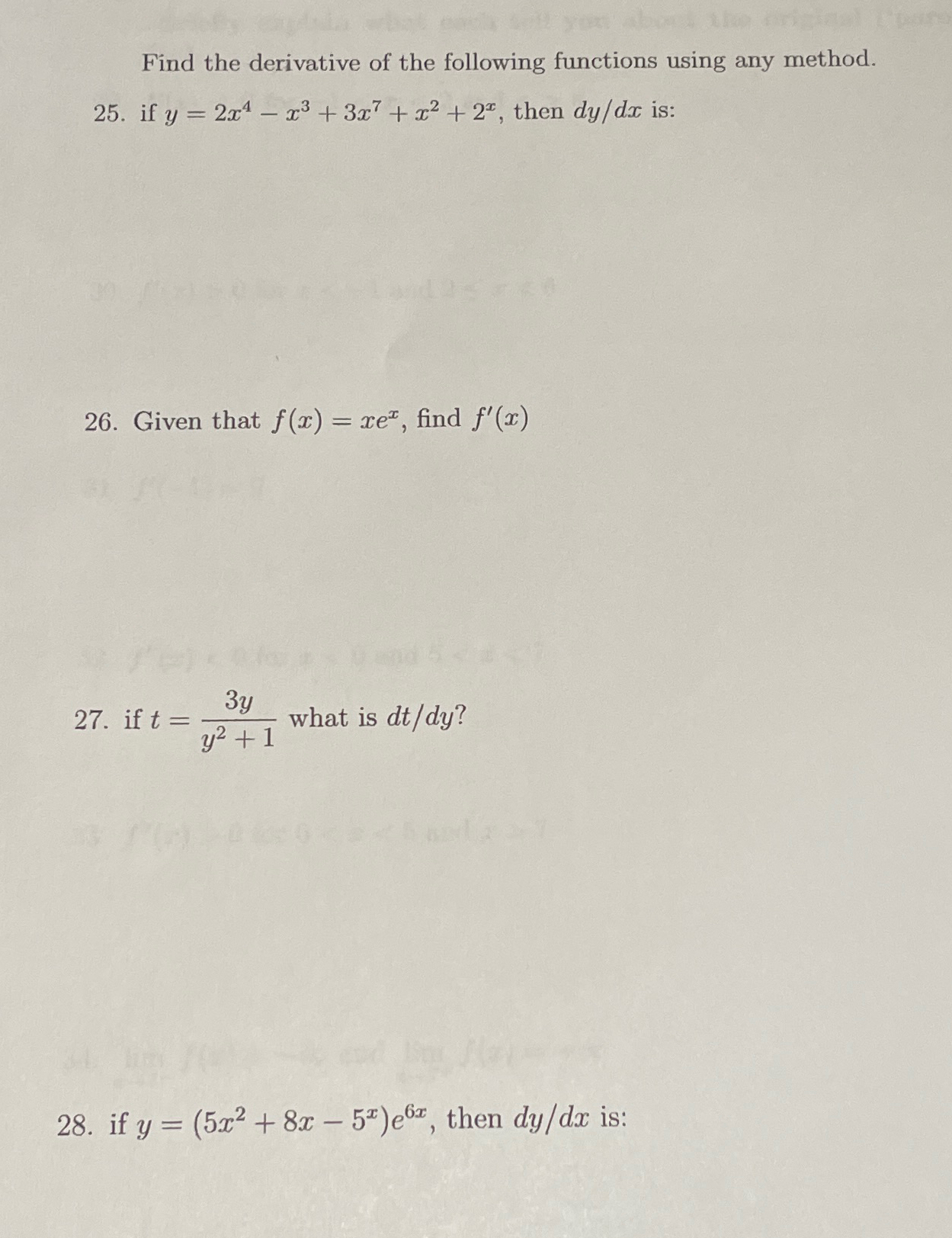 Solved Find the derivative of the following functions using | Chegg.com
