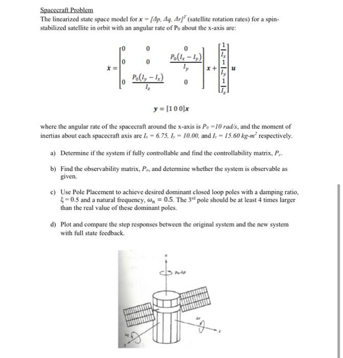 Spacecraft Problem The linearized state space model | Chegg.com