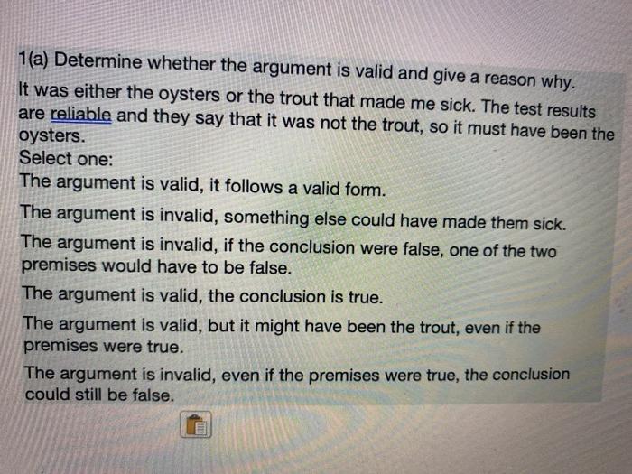 Solved 1 A Determine Whether The Argument Is Valid And Give