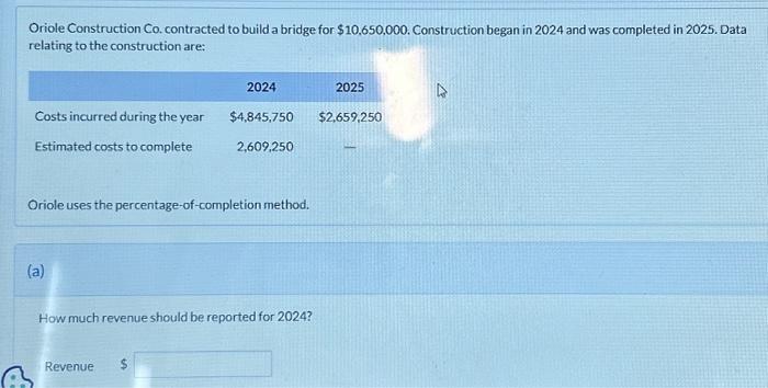 Solved Oriole Construction Co. contracted to build a bridge | Chegg.com