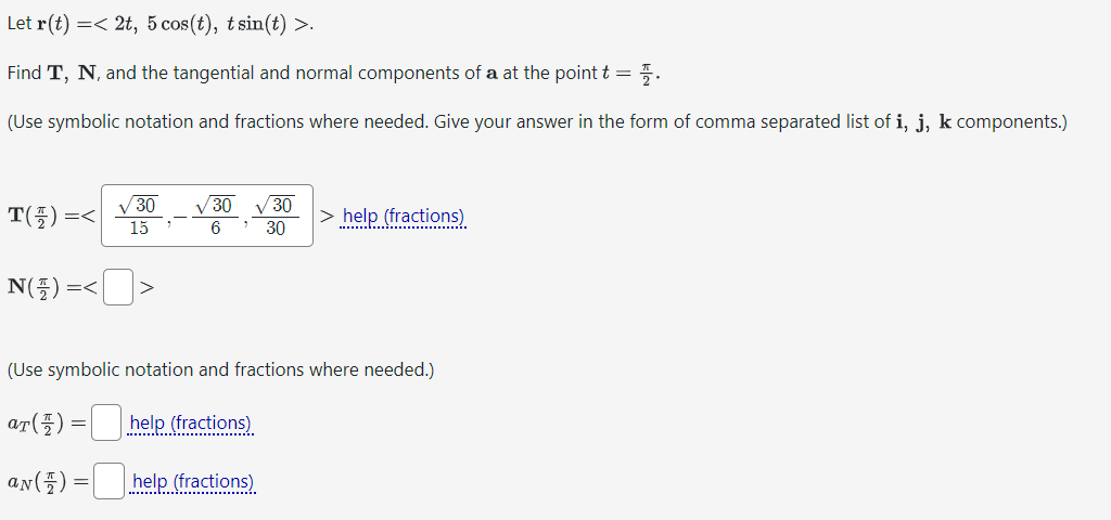 Let r(t)= .Find T,N, ﻿and the | Chegg.com