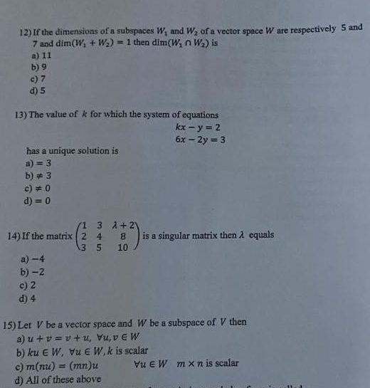 Solved If the dimensions of a subspaces W1 ﻿and W2 ﻿of a | Chegg.com