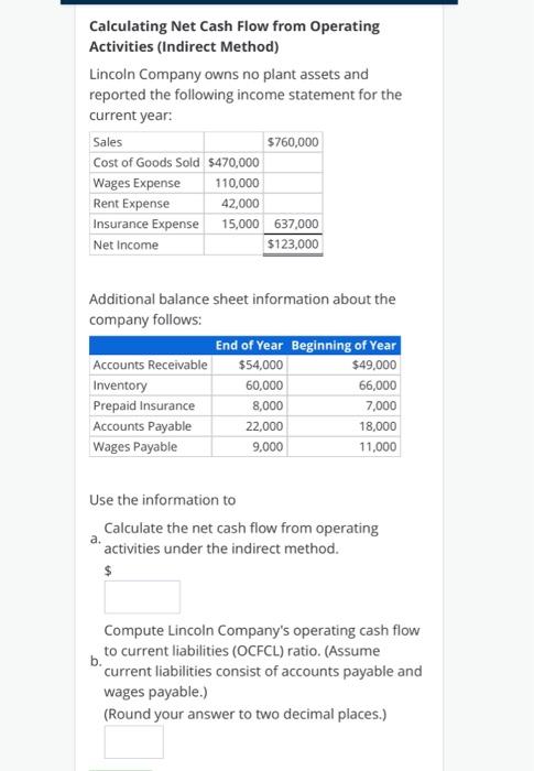 Solved Calculating Net Cash Flow from Operating Activities | Chegg.com
