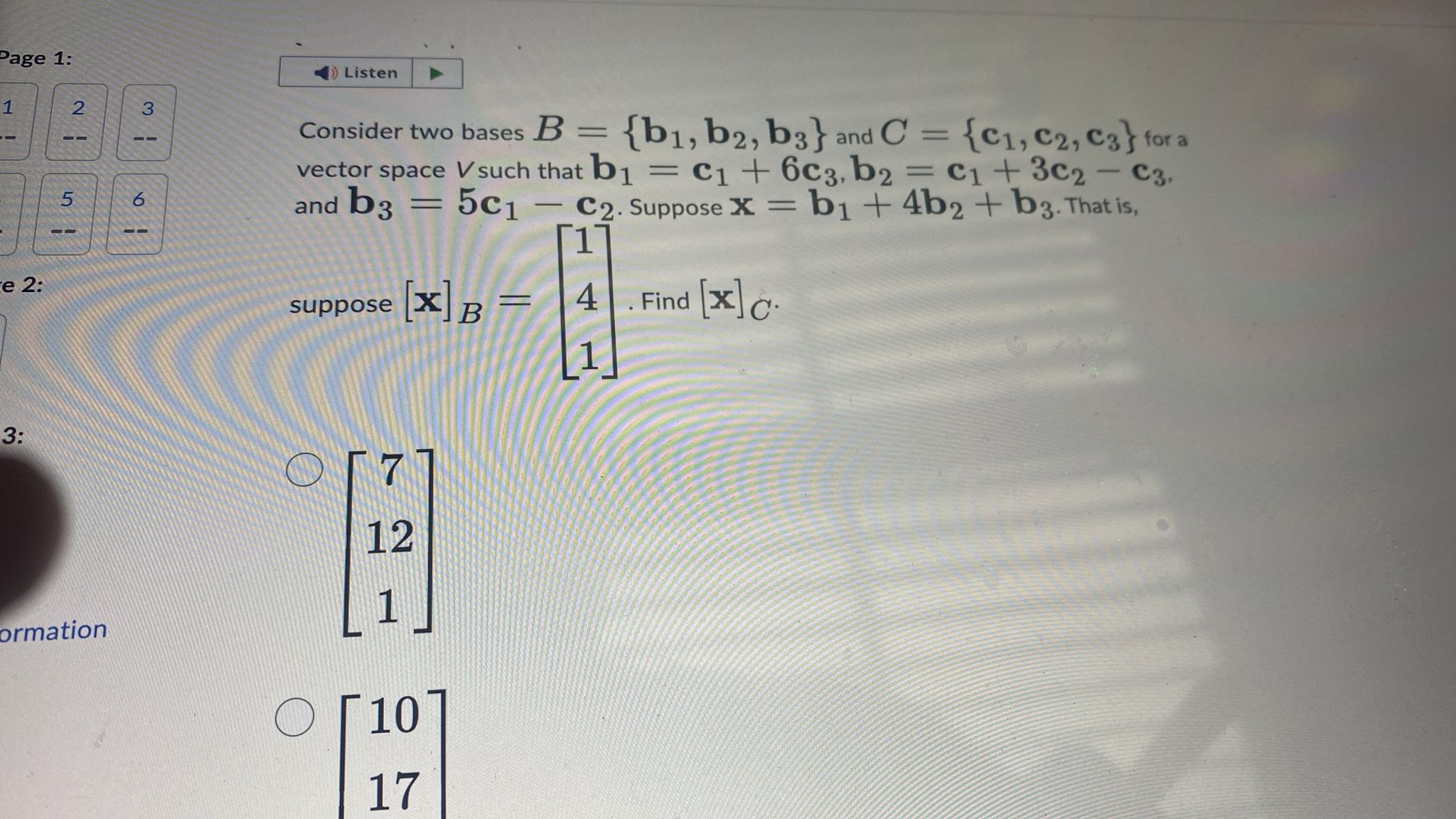 Solved Consider two bases B={b1,b2,b3} ﻿and C={c1,c2,c3} | Chegg.com