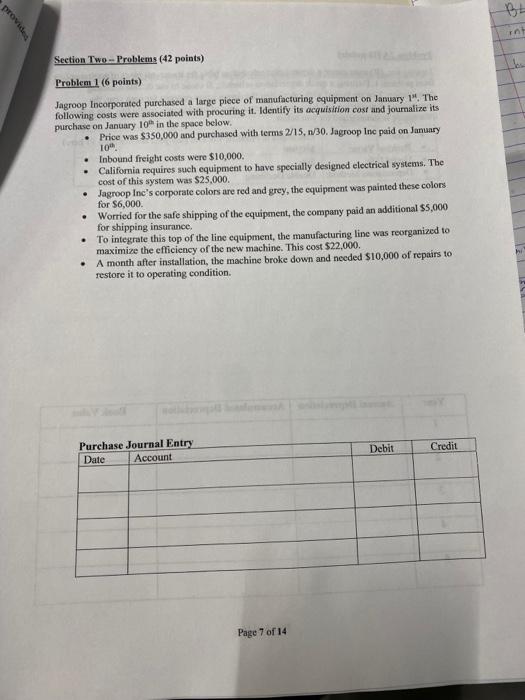 Solved Problem 1 ( 6 points) Jagroop Incorporated purchased | Chegg.com