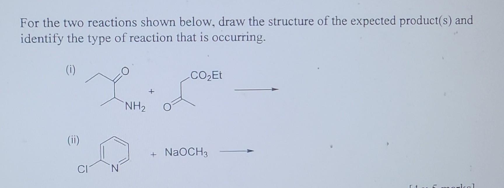 Solved For the two reactions shown below, draw the structure | Chegg.com