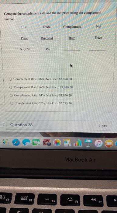 Solved Compute the complement rate and the net price using | Chegg.com