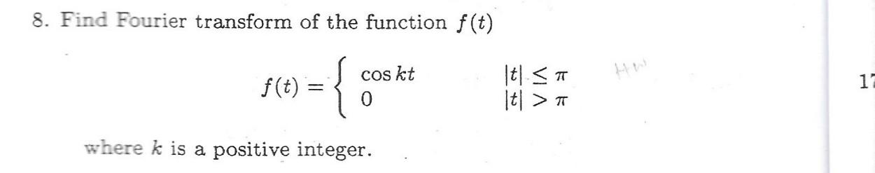 Solved 8 Find Fourier Transform Of The Function F T