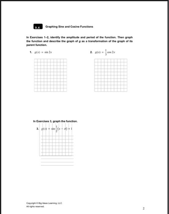 Solved Graphing Sine and Cosine Functions In Exercises 1-2, | Chegg.com