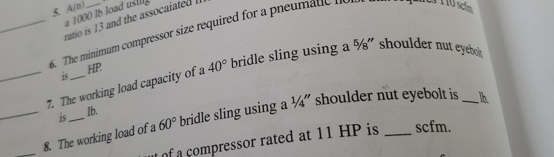 Solved 7. The working load capacity of a 40∘ bridle sling | Chegg.com