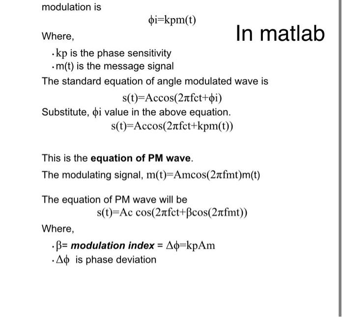 Solved In matlab Phase Modulation In frequency modulation, | Chegg.com