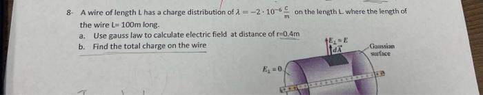 Solved 8- A wire of length L has a charge distribution of λ | Chegg.com