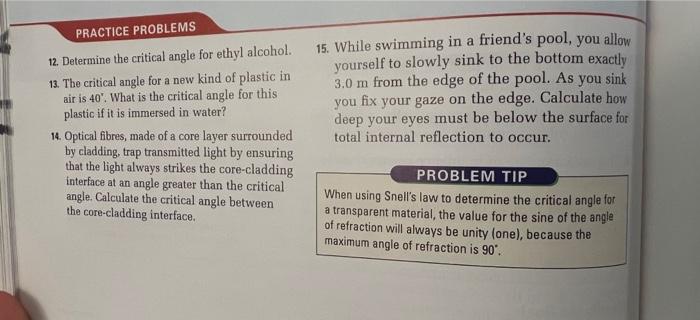 Solved PRACTICE PROBLEMS 12. Determine the critical angle | Chegg.com