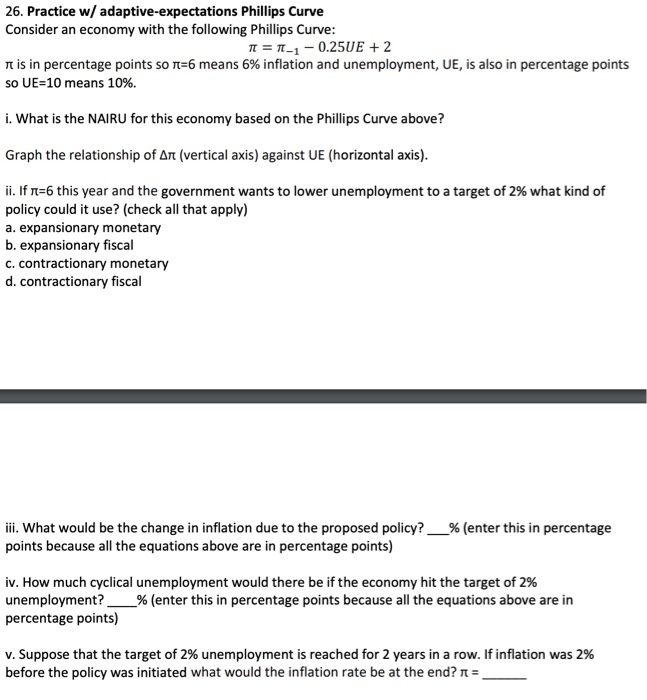 Solved 26. Practice w/ adaptive-expectations Phillips Curve | Chegg.com