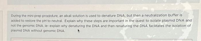 Solved During the mini-prep procedure, an alkali solution is | Chegg.com