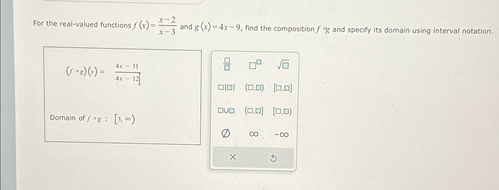 Solved For the real-valued functions f(x)=x-2x-3 ﻿and | Chegg.com
