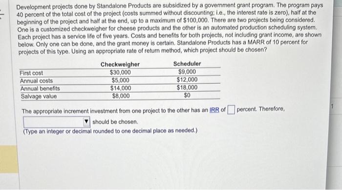 Solved Development projects done by Standalone Products are | Chegg.com