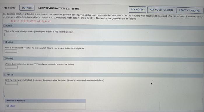 Solved [-/16 Points DETAILS ILLOWSKYINTROSTAT1 2.C.116.HW. | Chegg.com