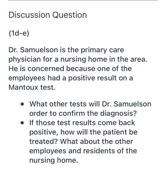 Solved Discussion Question (1d-e) Dr. Samuelson is the | Chegg.com