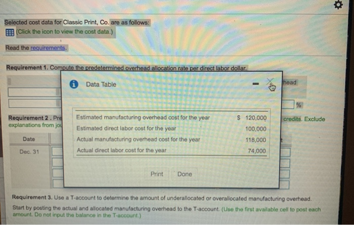 Solved Selected cost data for Classic Print, Co. are as | Chegg.com