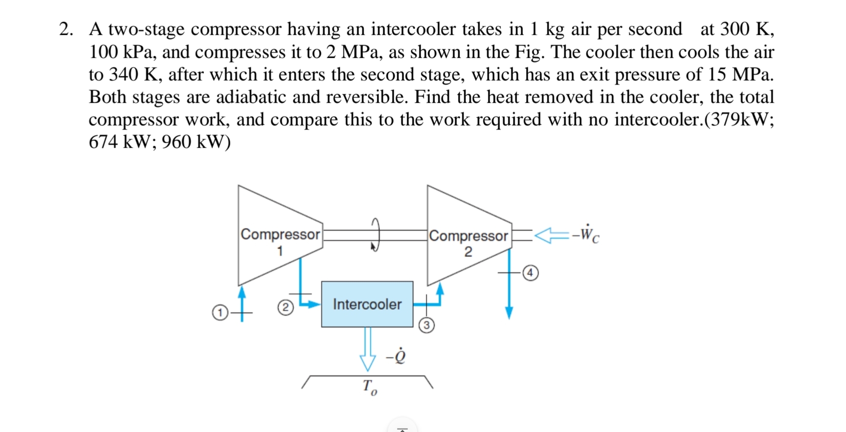 Solved A two-stage compressor having an intercooler takes in | Chegg.com