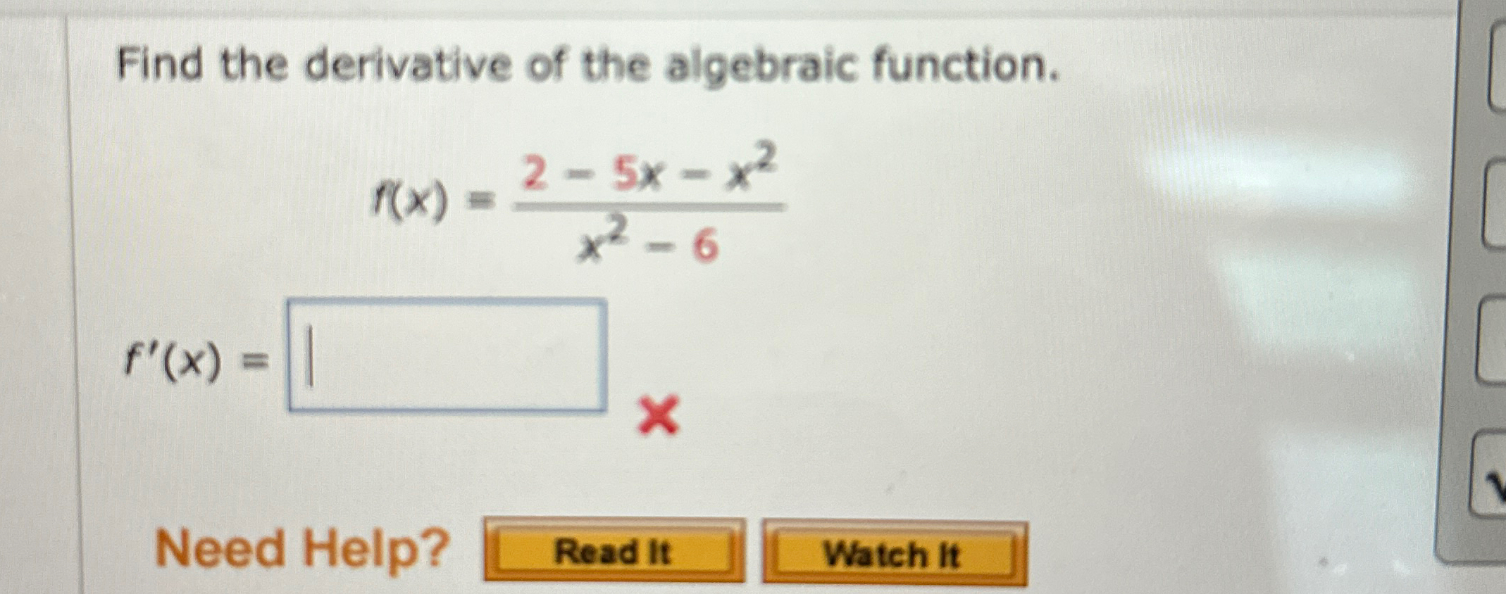 Solved Find the derivative of the algebraic | Chegg.com