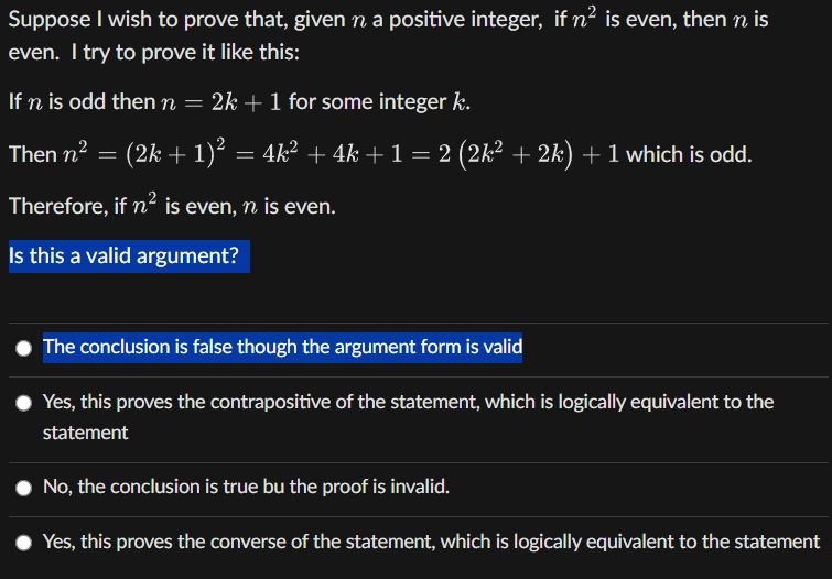 Solved Suppose I wish to prove that, given n ﻿a positive | Chegg.com
