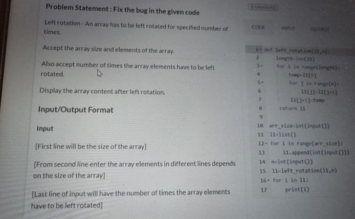 Solved Problem Statement : Fix the bug in the given codeLeft | Chegg.com