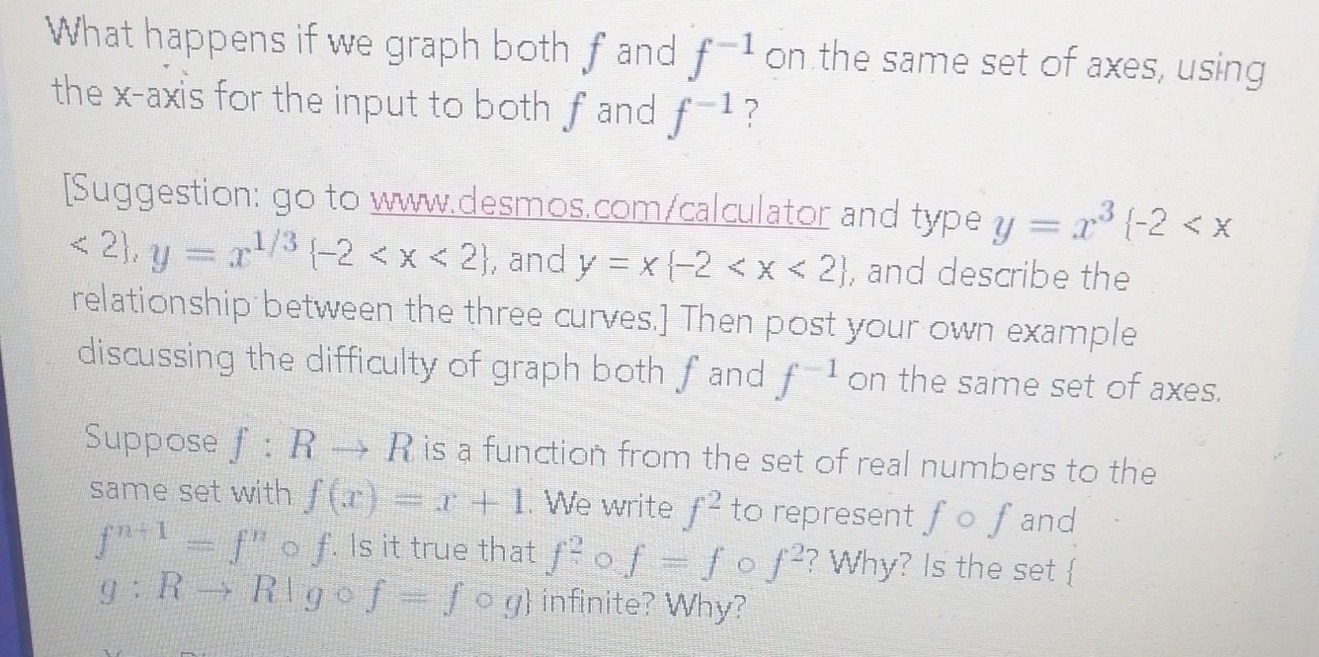 Solved What happens if we graph both f and f^{-1} on the | Chegg.com