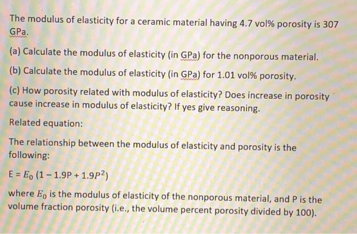 Solved The modulus of elasticity for a ceramic material | Chegg.com