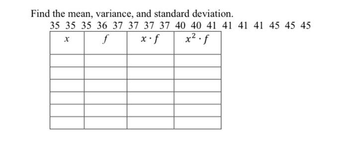 Solved Find the mean, variance, and standard deviation. | Chegg.com