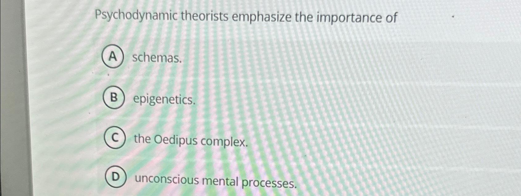 Solved Psychodynamic theorists emphasize the importance | Chegg.com