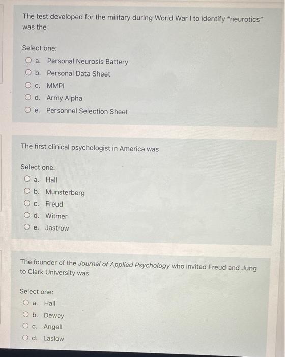 Solved The test developed for the military during World War | Chegg.com