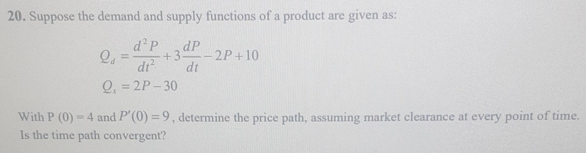 Solved 20. Suppose the demand and supply functions of a | Chegg.com