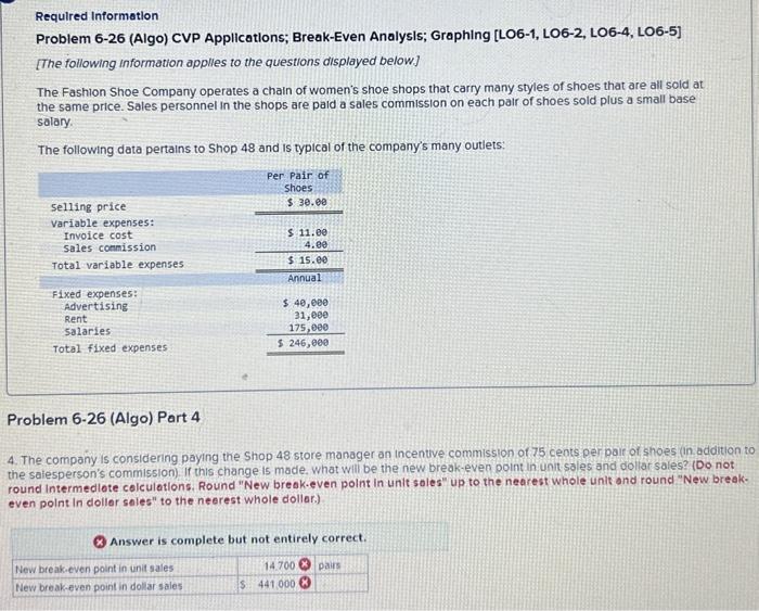 Solved Required Information Problem 6-26 (Algo) CVP | Chegg.com