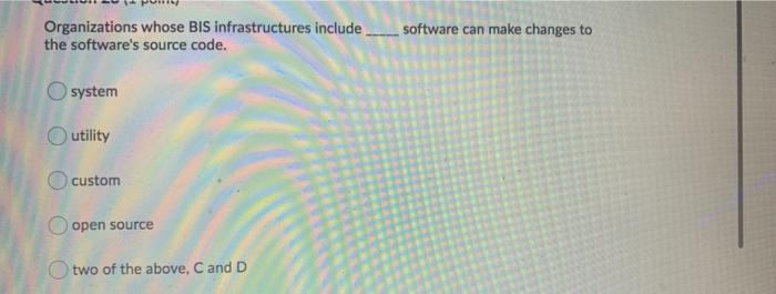 Solved Organizations whose BIS infrastructures include | Chegg.com