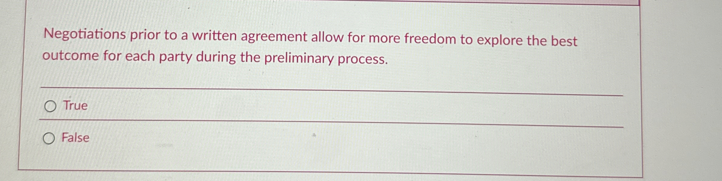 Solved Negotiations prior to a written agreement allow for | Chegg.com