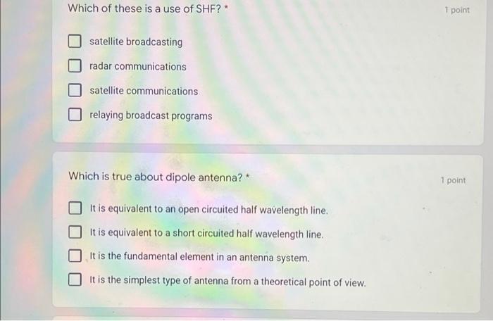 Solved Which of these is a use of SHF? 1 point satellite | Chegg.com