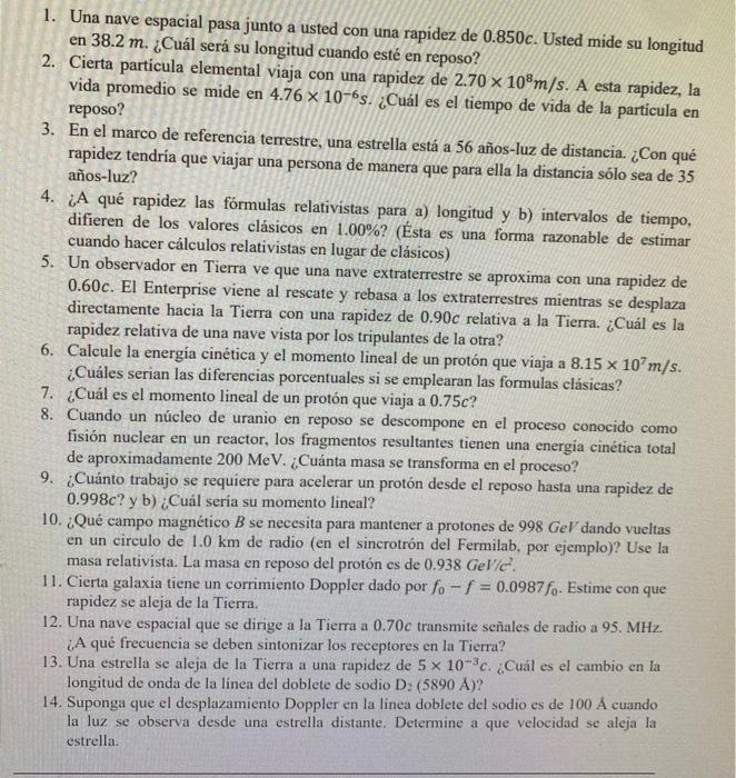 Solved Topic: Special Relativity Solve the following | Chegg.com