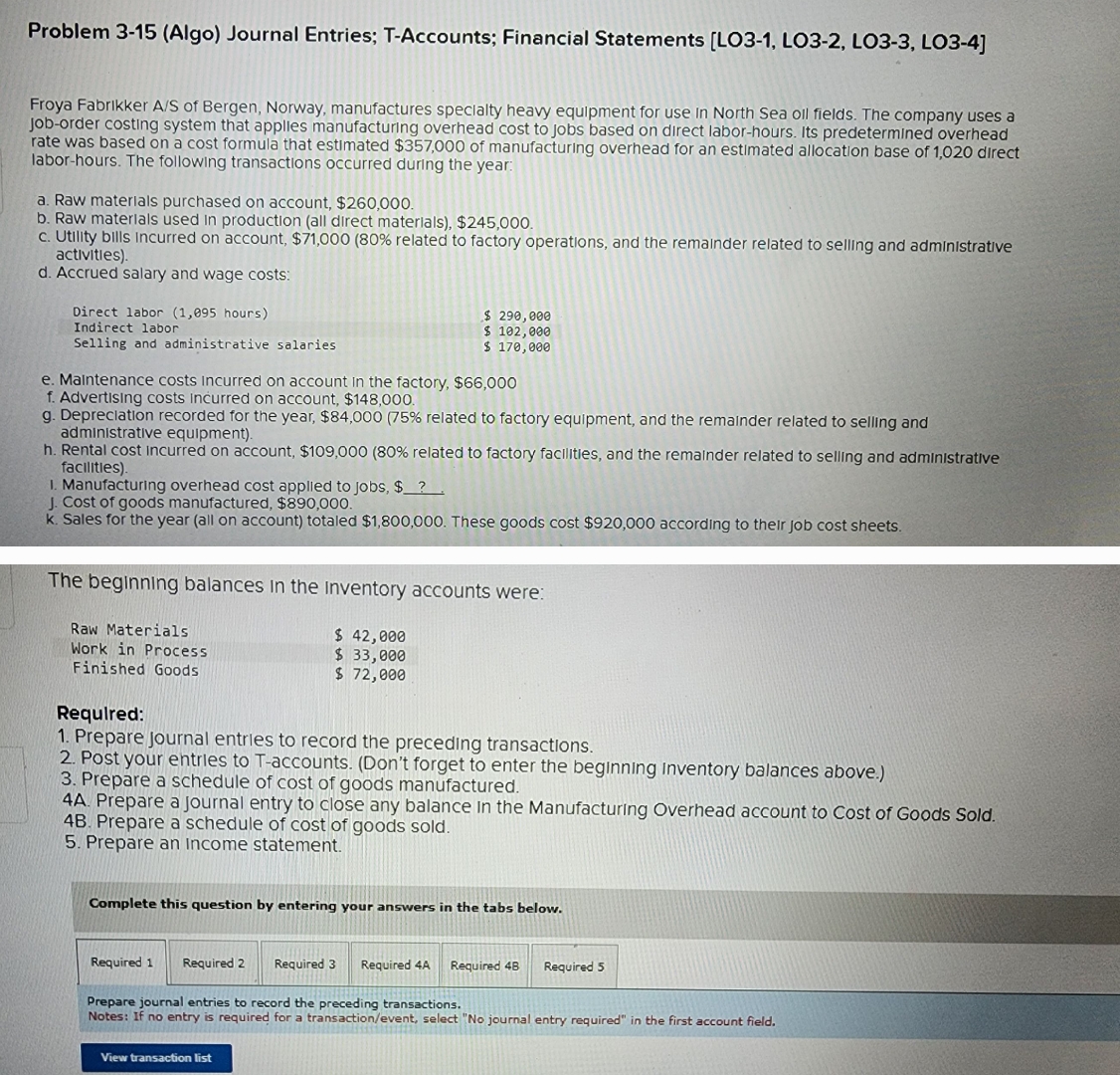 Solved Problem 3-15 (Algo) ﻿Journal Entries; T-Accounts; | Chegg.com