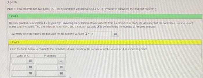 Solved NOTEI This problem has two parts. BUT the second part | Chegg.com
